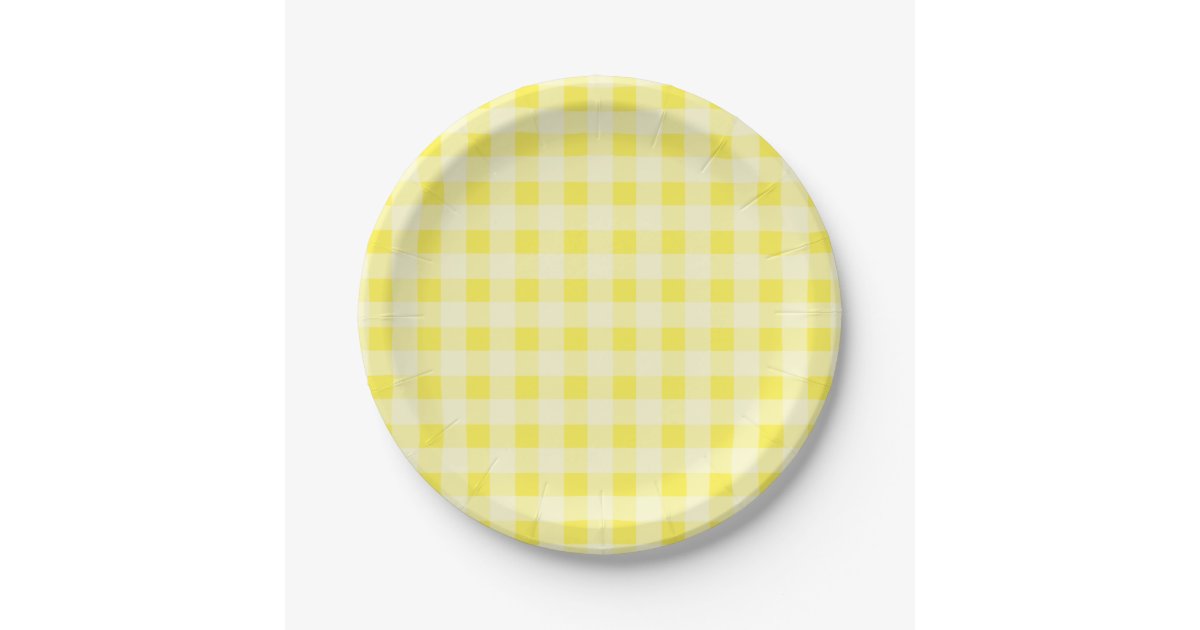 Easter yellow checked gingham pattern paper plates | Zazzle