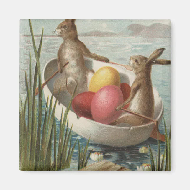 EasterBunnies in a Boat with Colored Eggs Magnet | Zazzle