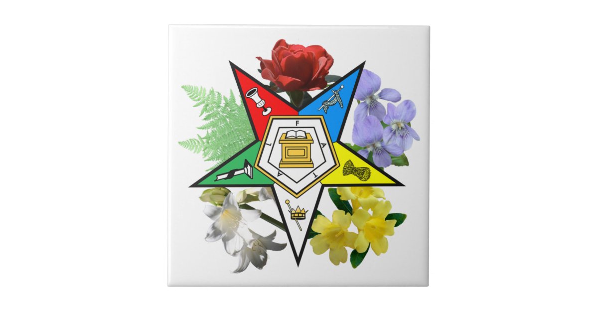 Eastern Star Floral Tile | Zazzle