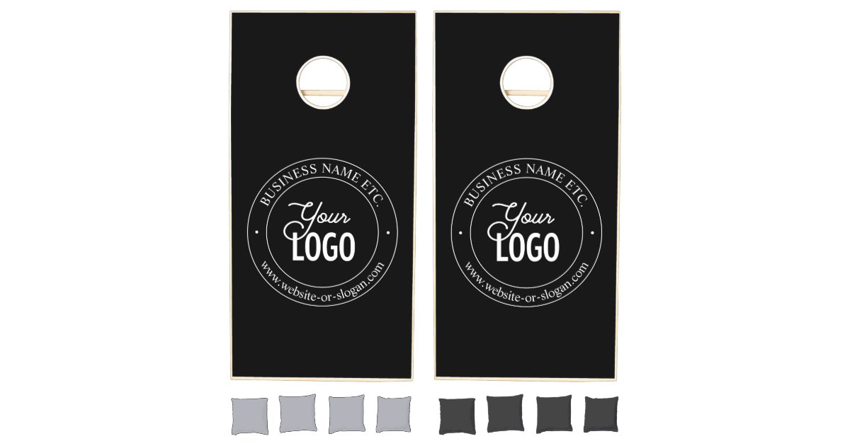 Easy Logo Replacement & Customizable Text | Black Cornhole Set | Zazzle