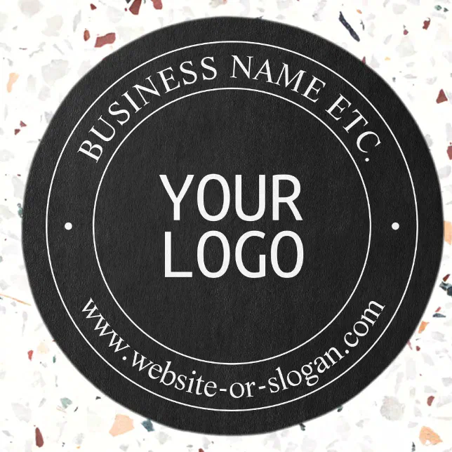Easy Logo Replacement & Customizable Text | Black Outdoor Rug | Zazzle