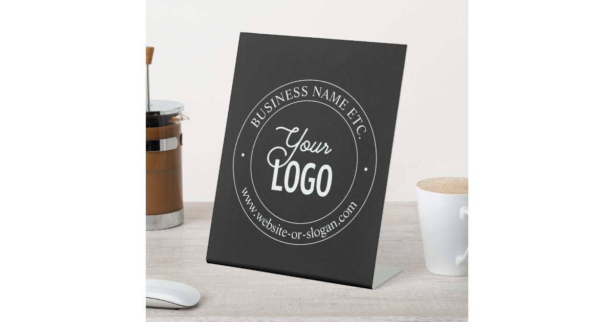 Easy Logo Replacement & Customizable Text | Black Pedestal Sign | Zazzle