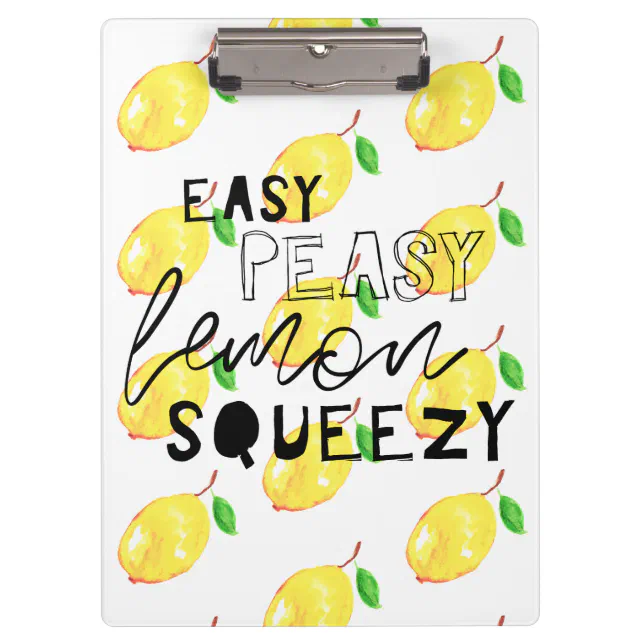 easy peasy lemon squeezy cute watercolor citrus clipboard | Zazzle