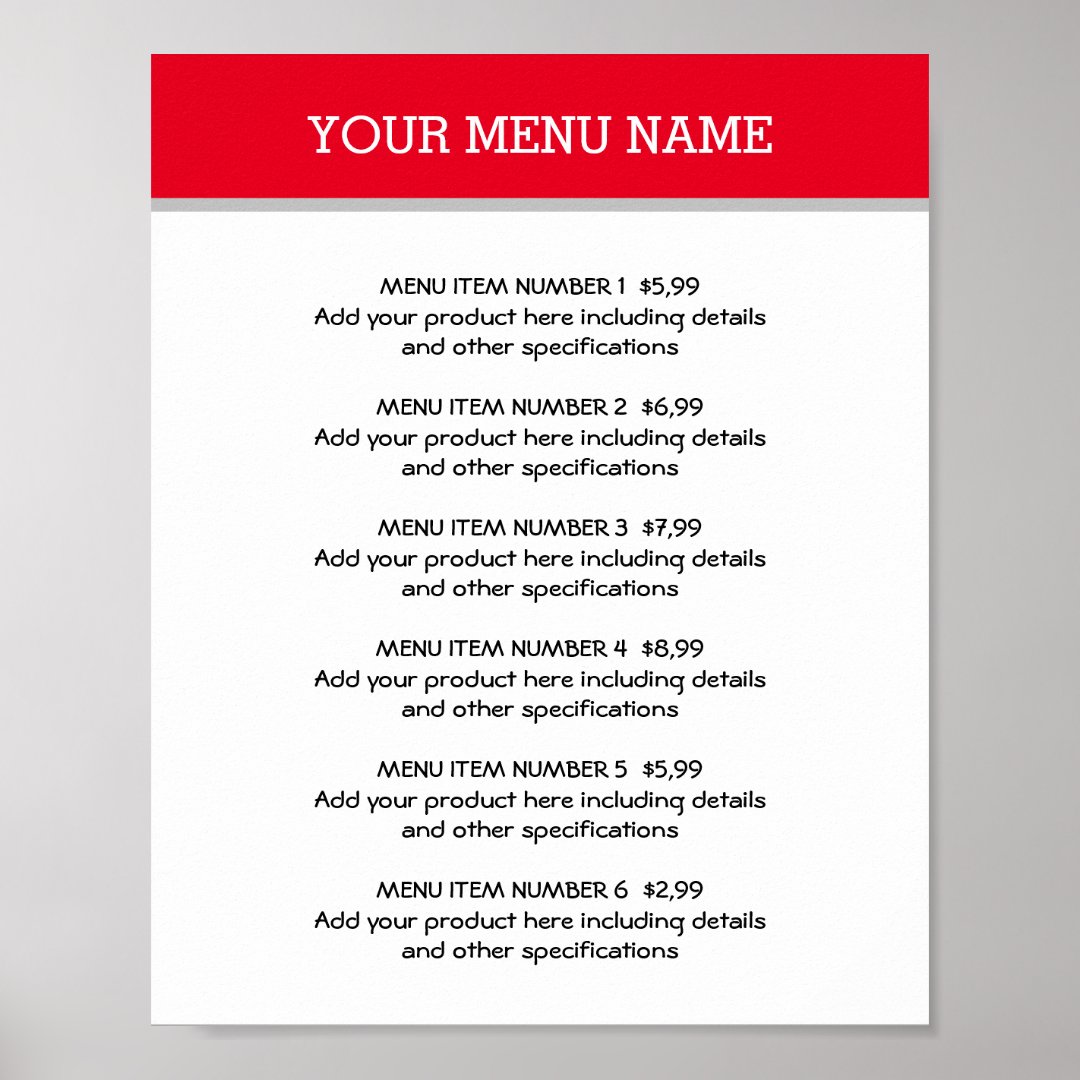 Easy restaurant menu price list template Poster | Zazzle