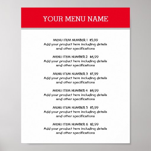 Easy restaurant menu price list template Poster | Zazzle