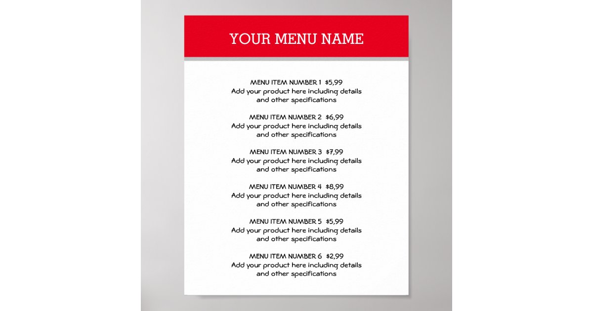 Easy restaurant menu price list template Poster | Zazzle