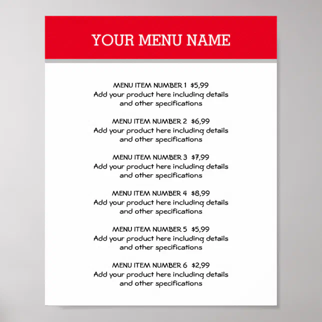 Easy restaurant menu price list template Poster | Zazzle