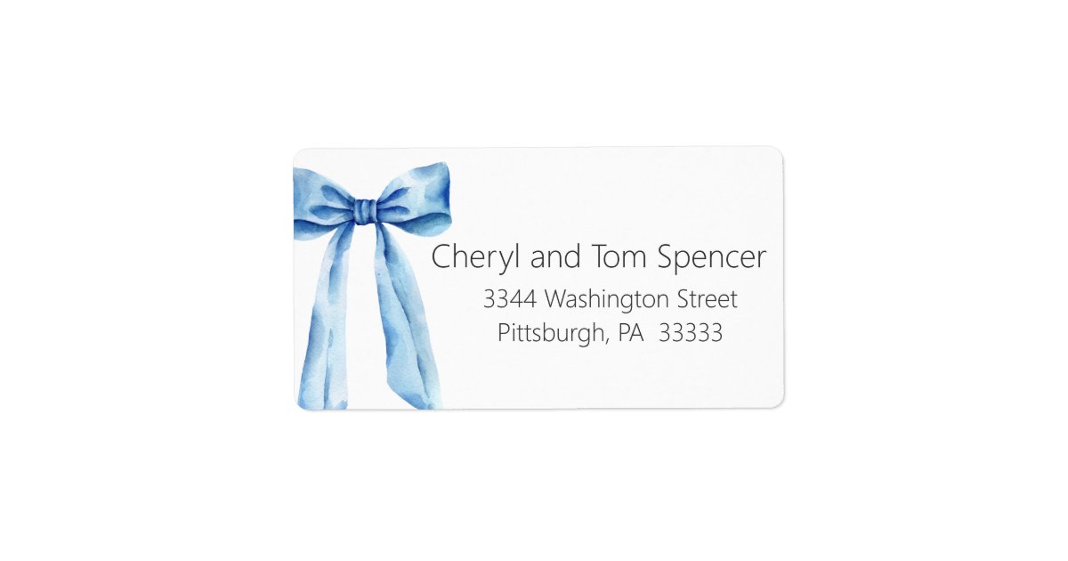 Easy To Read Blue Bow Return Address Label | Zazzle