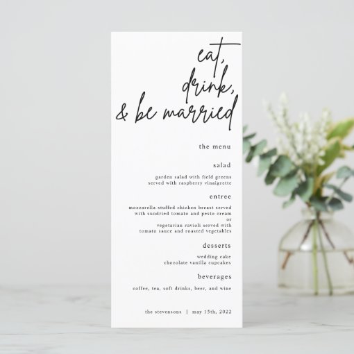 Eat, Drink, And Be Married Script Wedding Menu | Zazzle