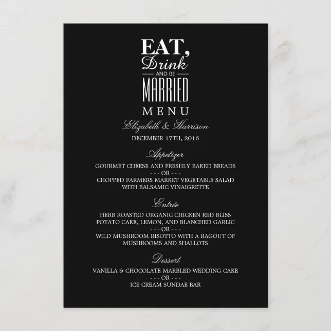 Eat, Drink and be Married Wedding Menu | Zazzle