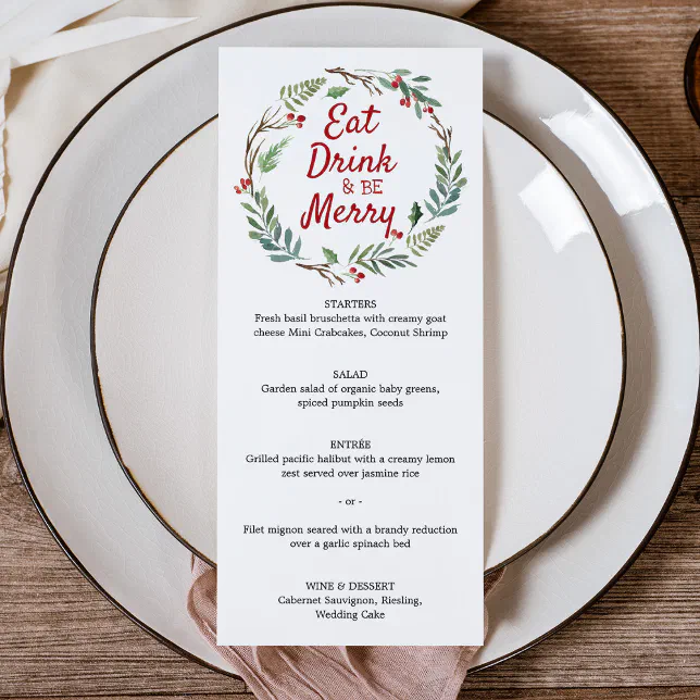 Eat Drink and be Merry Christmas Dinner Menu | Zazzle