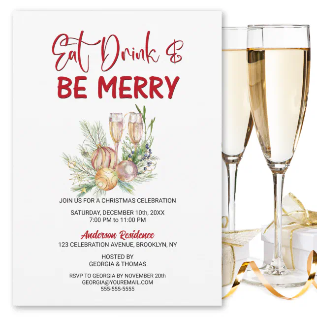 Eat Drink and Be Merry Christmas Party Invitation | Zazzle