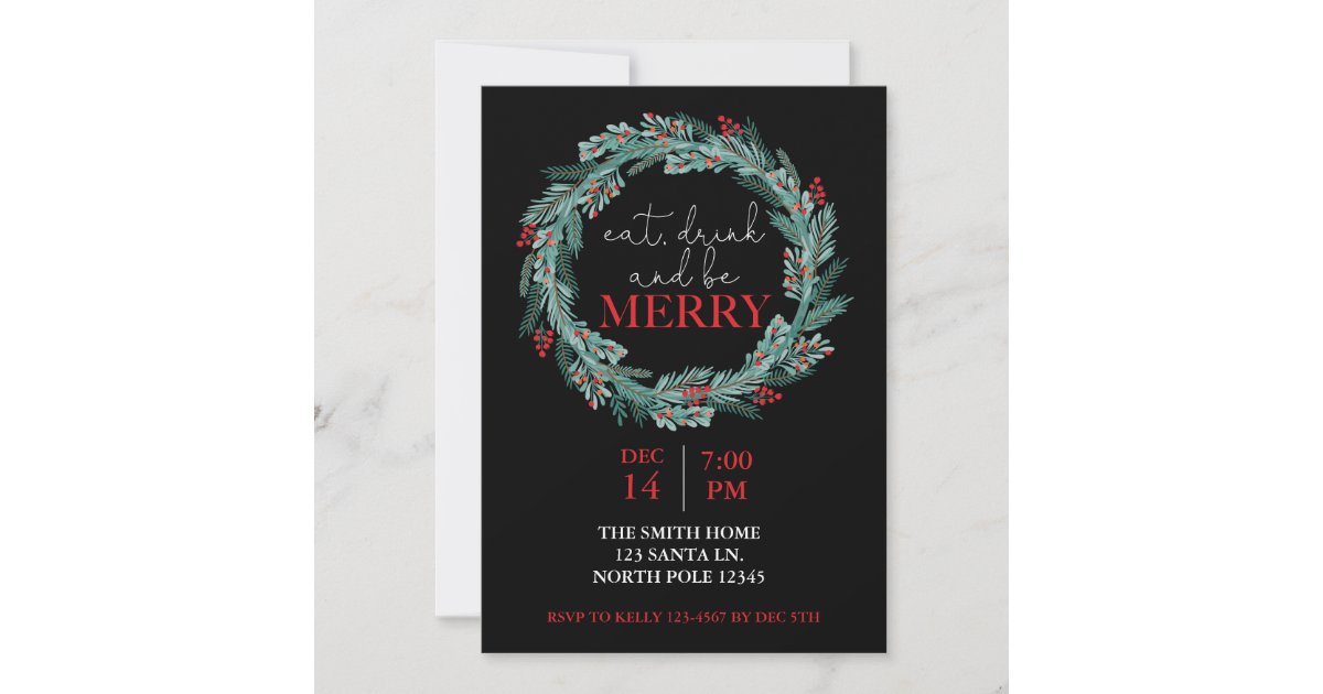 Eat, Drink and Be Merry Christmas Party Potluck I Invitation | Zazzle