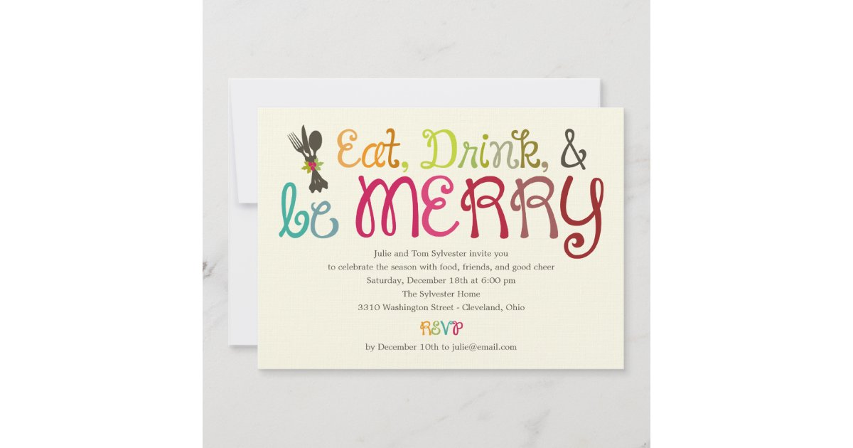 Eat Drink and Be Merry Holiday Party Invitation | Zazzle