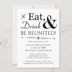 Eat Drink And Be Reunited Retro Class Reunion Invitation | Zazzle