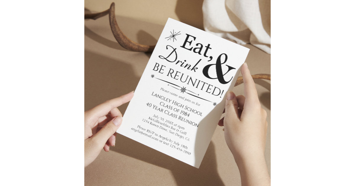 Eat Drink And Be Reunited Retro Class Reunion Invitation | Zazzle