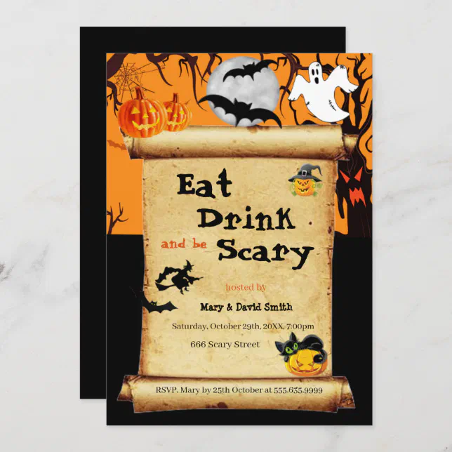 Eat Drink And Be Scary Halloween Party Invitation | Zazzle