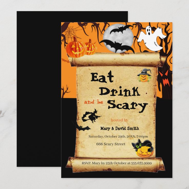 Eat Drink And Be Scary Halloween Party Invitation | Zazzle