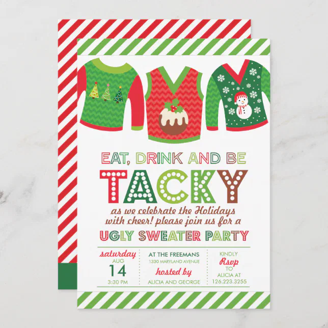 Eat Drink And Be Tacky Ugly Sweater Party Invitation | Zazzle