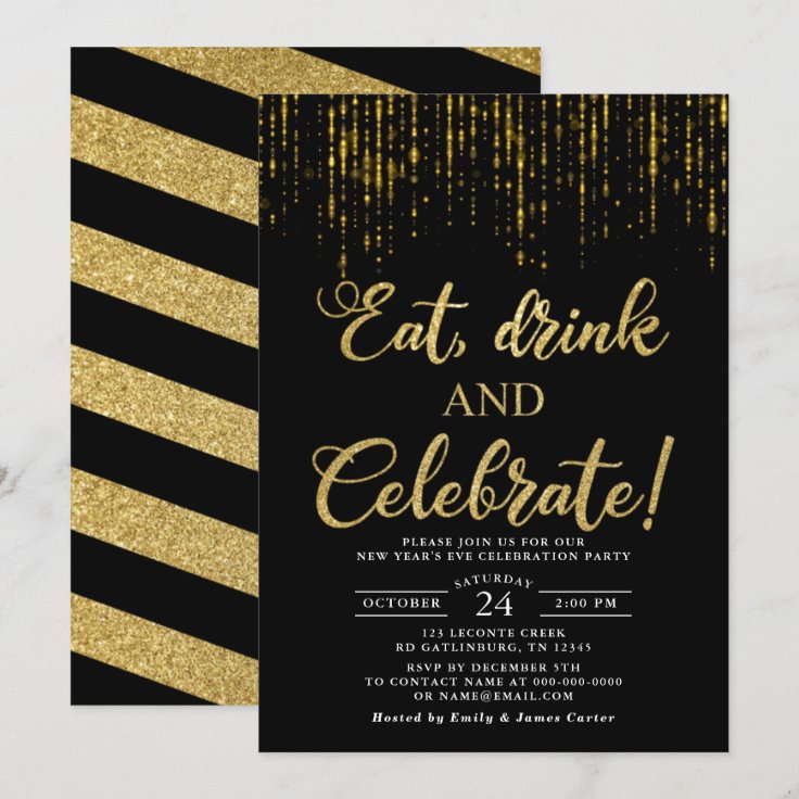 Eat Drink and Celebrate New Year's Eve Party Invit Invitation | Zazzle