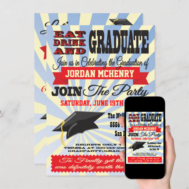 Eat, Drink and Graduate! Graduation Invitations | Zazzle