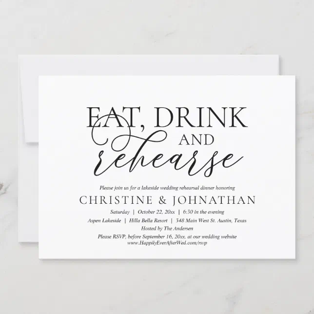Eat, Drink and Rehearse, Wedding Rehearsal Party Invitation | Zazzle