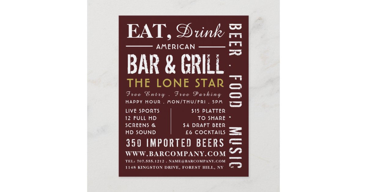 Eat, Drink Bar & Grill, Pub/Brewery Advertising Flyer | Zazzle.com