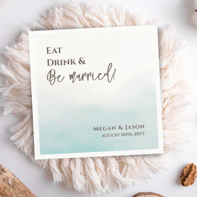 Eat Drink Be Married Dusty Blue Wedding Cocktail Napkins | Zazzle