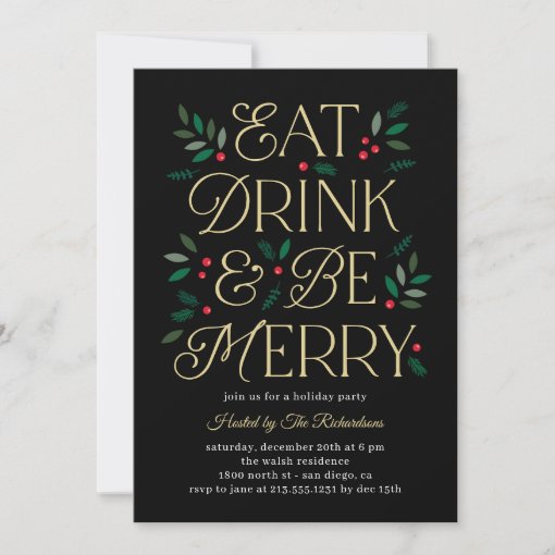 Eat Drink Be Merry Holiday Party Invitation | Zazzle