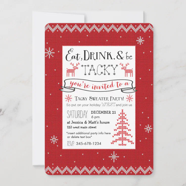 Eat, Drink & Be Tacky Sweater Party Invite | Zazzle