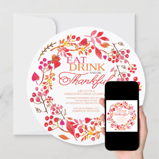 Eat Drink And Be Thankful Thanksgiving Dinner Invitation Zazzle