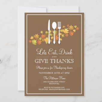 Eat Drink & Give Thanks Thanksgiving Dinner Party Invitation | Zazzle