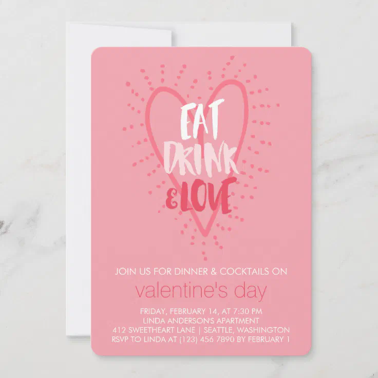 Eat Drink Love | Valentine's Day Party Invitation | Zazzle