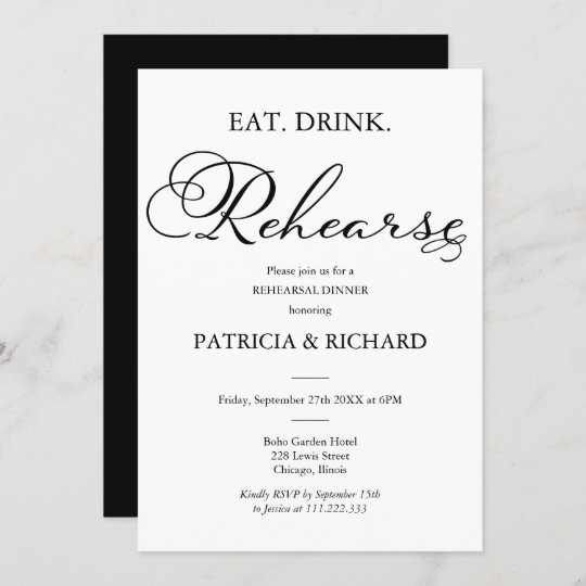 Eat Drink Rehearse Elegant Script Rehearsal Dinner Invitation | Zazzle.com