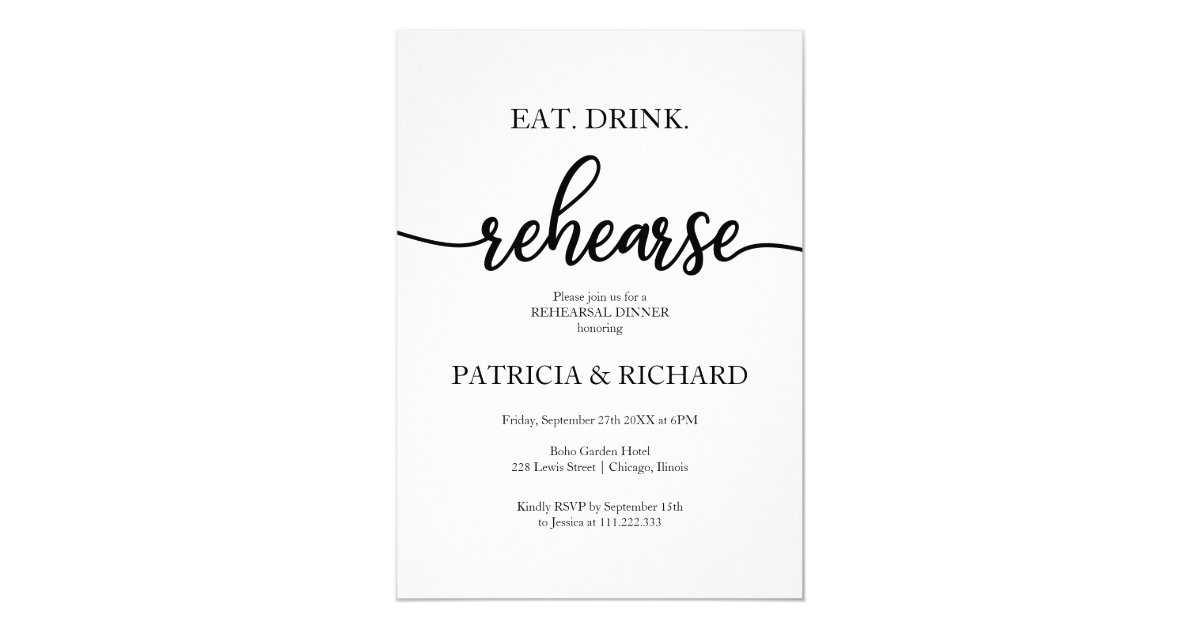 Eat Drink Rehearse Simple Elegant Rehearsal Dinner Invitation | Zazzle.com