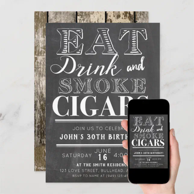 Eat Drink & Smoke Cigars Any Event Invitation | Zazzle