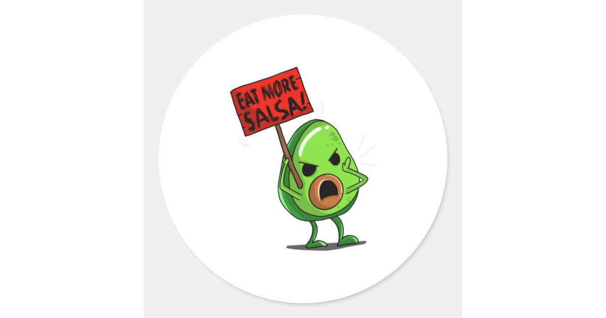 Eat More Salsa Vegan Avocado Cute Guacamole Fun Classic Round Sticker ...