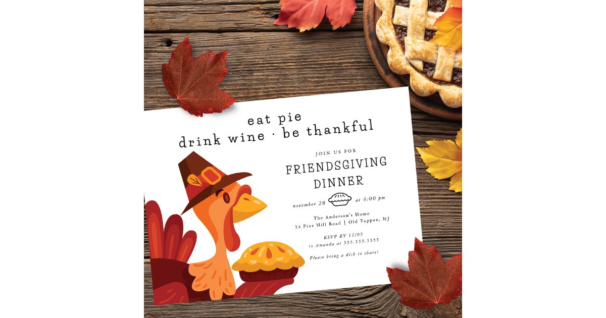 Eat Pie Friendgiving Dinner Invitation | Zazzle
