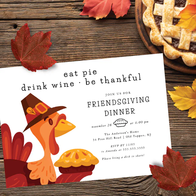 Eat Pie Friendgiving Dinner Invitation | Zazzle