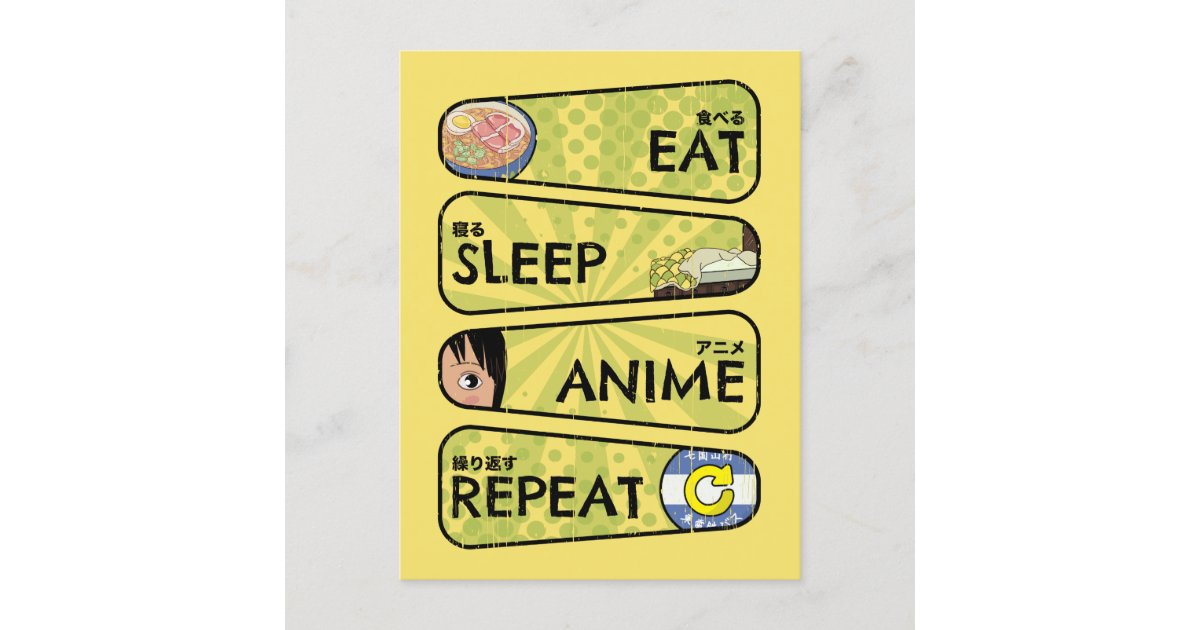 Eat Sleep Anime Repeat - Anime Icons & Kanji Japan Postcard | Zazzle
