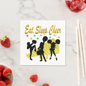 EAT, SLEEP, CHEER GOLD CHEERLEADING DESIGN NAPKINS | Zazzle