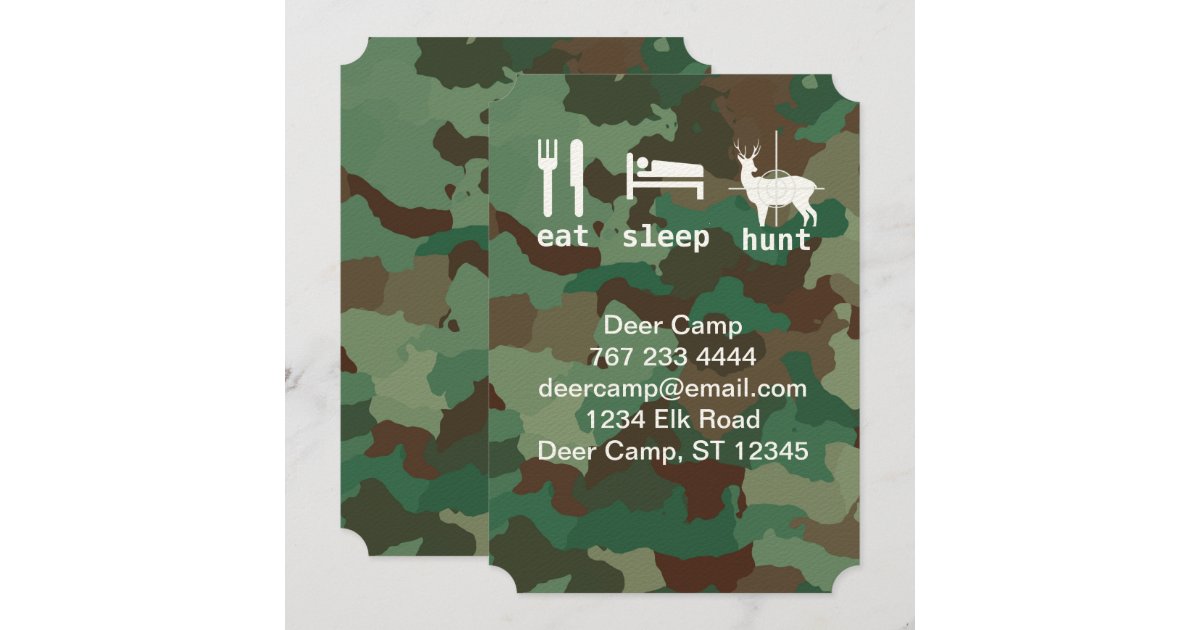 Eat Sleep Hunt Hunting Camouflage Stationery Invitation | Zazzle