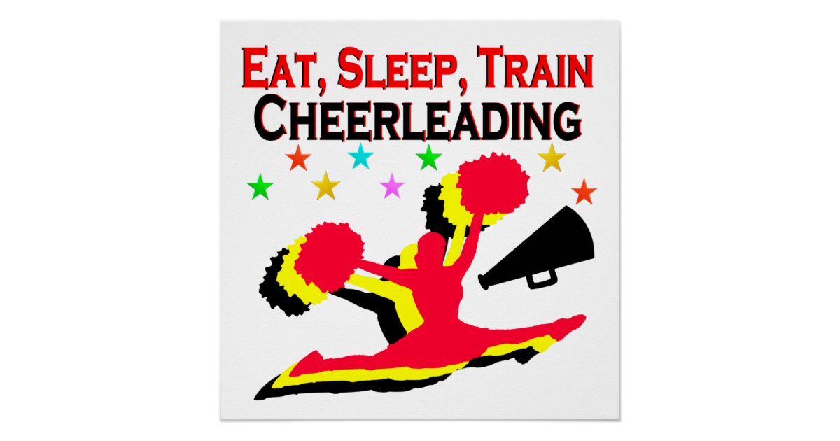 EAT, SLEEP TRAIN CHEERLEADING RED DESIGN POSTER | Zazzle