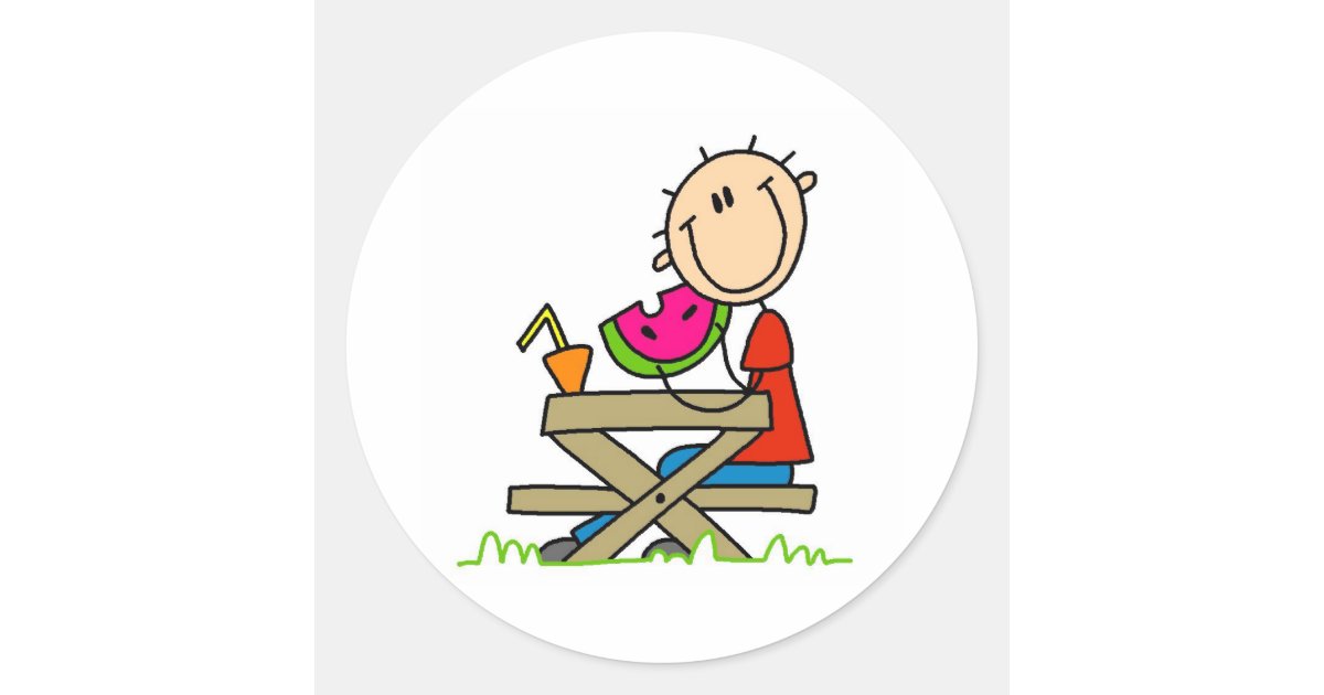 Eating Watermelon Classic Round Sticker | Zazzle