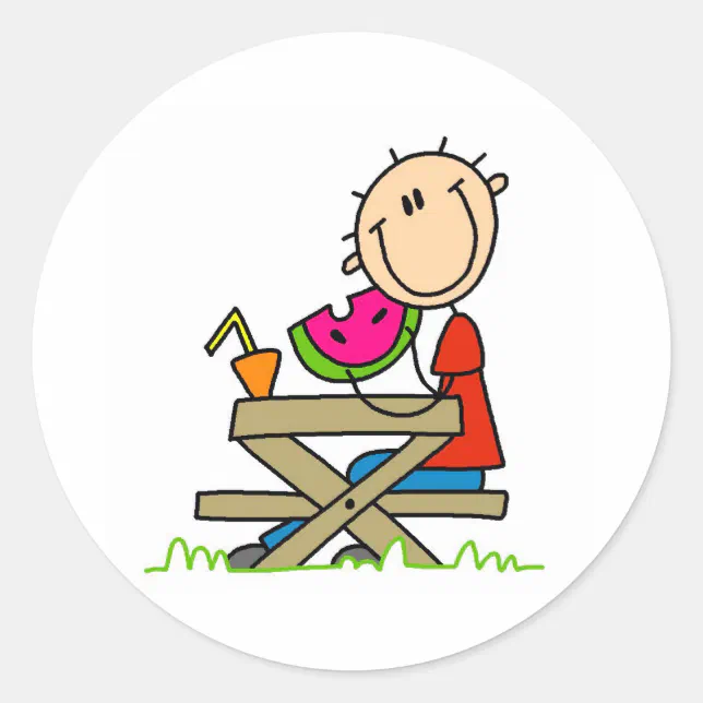 Eating Watermelon Classic Round Sticker | Zazzle