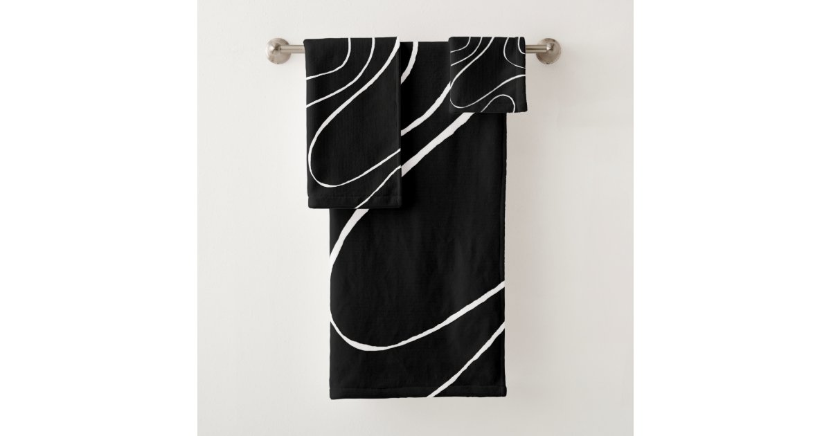 Ebb and Flow 2 - Black on White Bath Towel Set | Zazzle