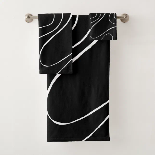 Ebb and Flow 2 - Black on White Bath Towel Set | Zazzle