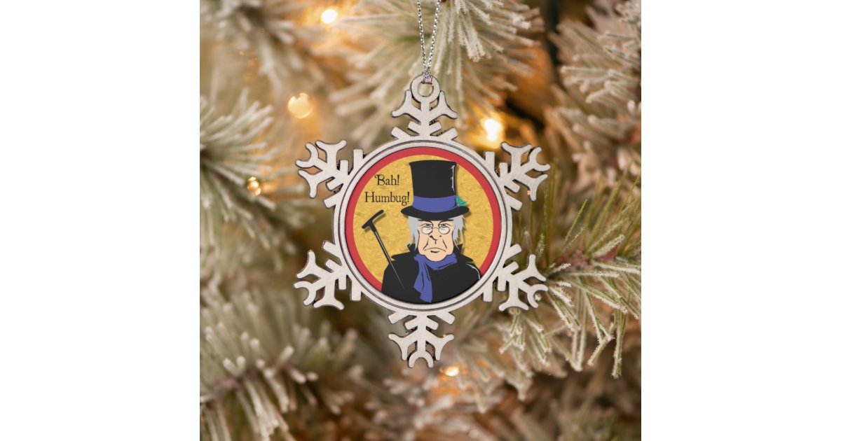 Ebenezer Scrooge Bah! Humbug! Snowflake Pewter Christmas Ornament | Zazzle