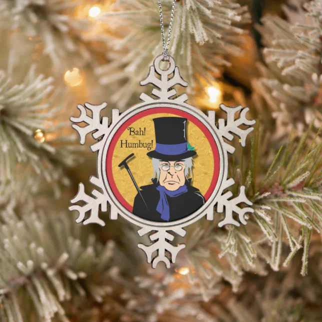 Ebenezer Scrooge Bah! Humbug! Snowflake Pewter Christmas Ornament | Zazzle