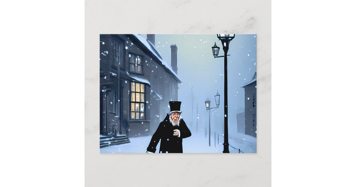 Ebenezer Scrooge Snowy Victorian Street Postcard | Zazzle